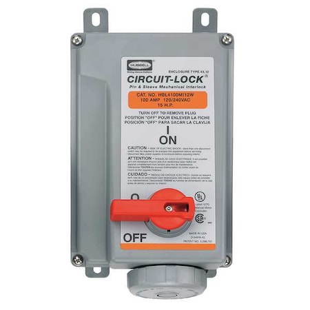 Hubbell Wiring Device-Kellems Mechanical Interlock, 120/240VAC, 100A ...