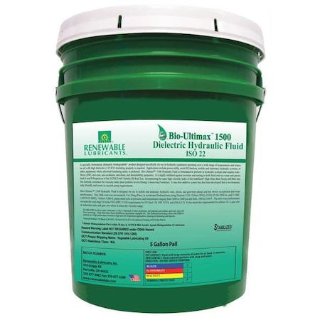 Renewable Lubricants Dielectric Hydraulic Oil, ISO 22, 5 gal. 81094 ...