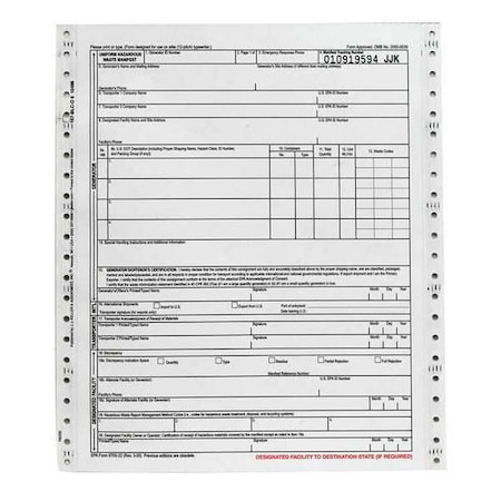 Jj Keller Uniform Hazardous Waste Manifest, PK500 10496 | Zoro.com